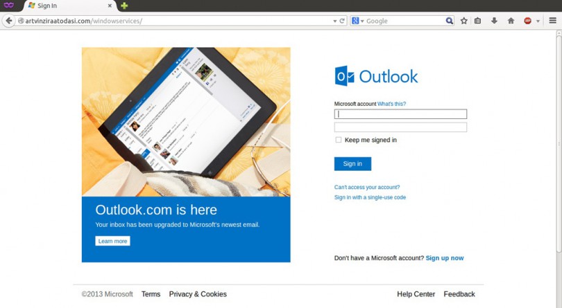 Outlook phishing attack