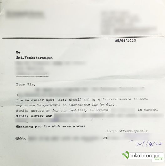 A letter typed on a typerwriter!