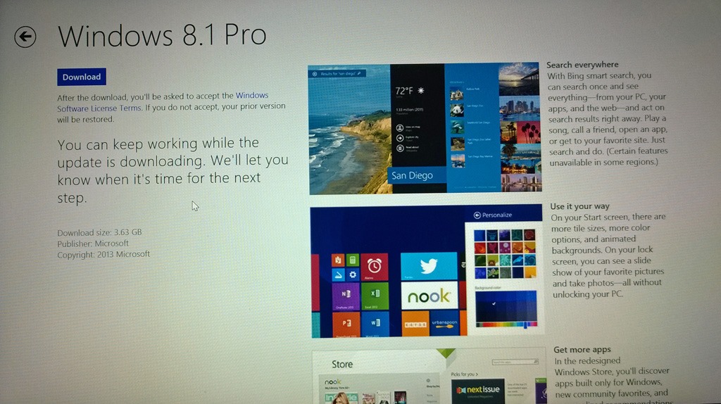 Windows 8.1 Upgrade in Surface Pro