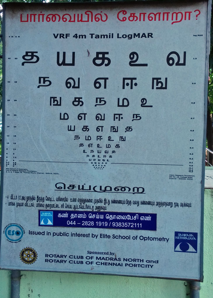Eye test chart in Tamil