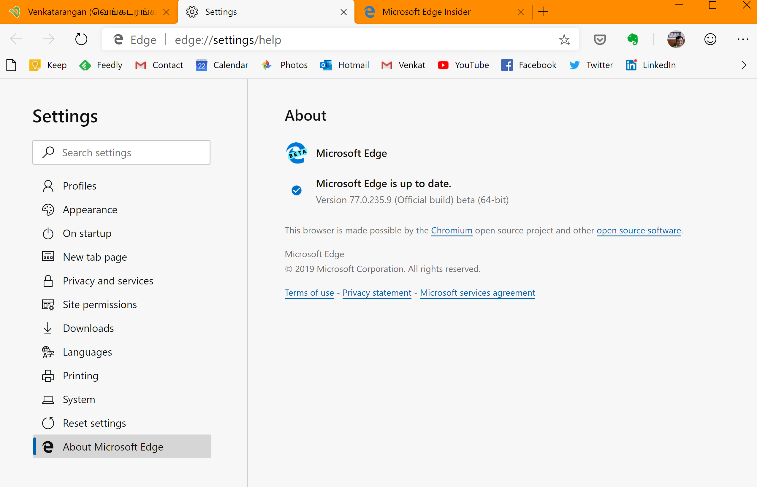 Microsoft Edge Beta using Chromium
